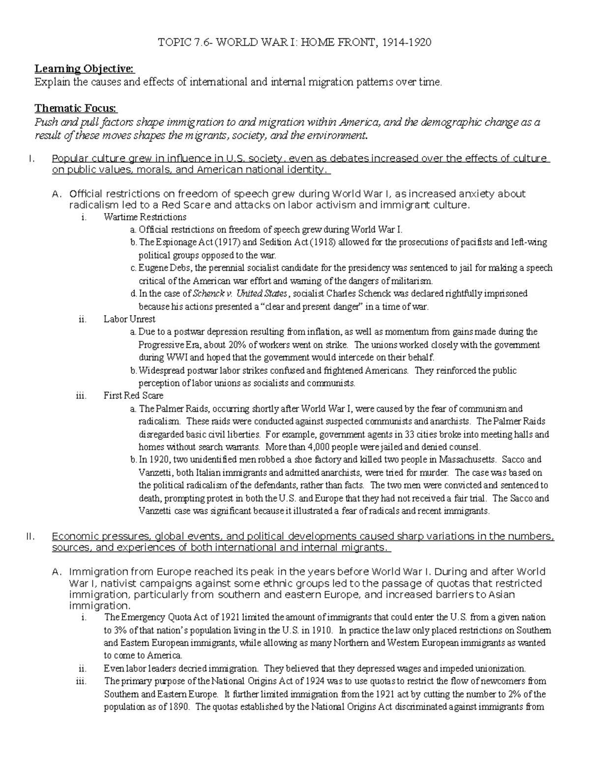 Topic 7 - World War I Home Front: Migration Effects and Restrictions ...