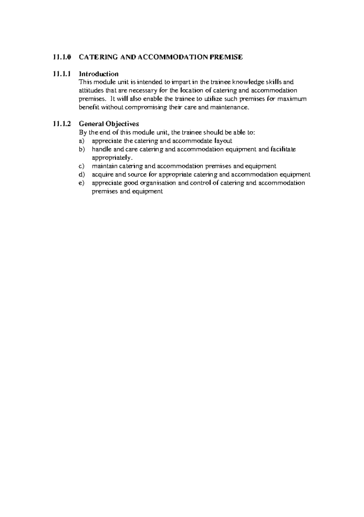 Catering Premises - Module 1 Overview and Objectives - Studocu