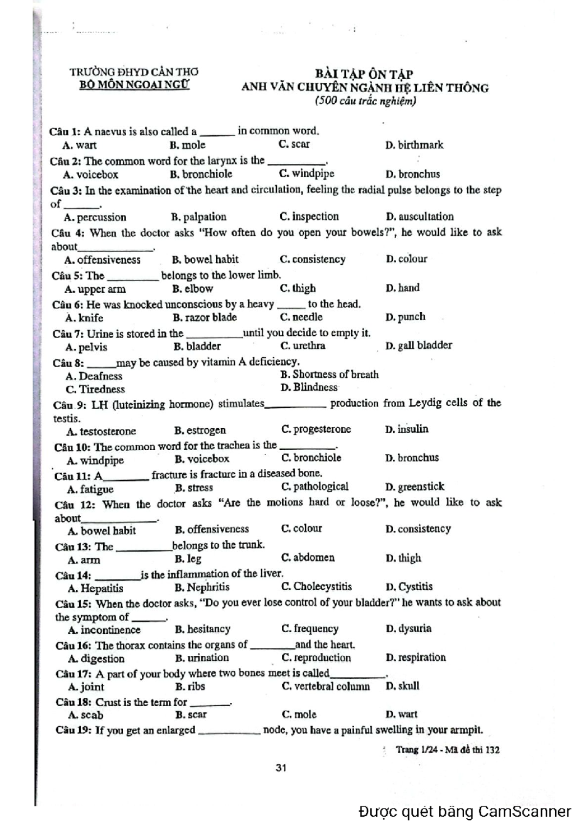 TRUONG DHYD CAN THO BAI TAP ÔN TAP NGOAI NGÜ ANH VAN CHUYÊN NGANH (500 ...