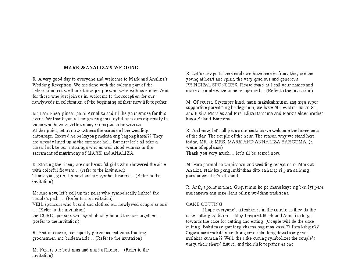 Sample emcee script for wedding reception | Beachweddingtips.com