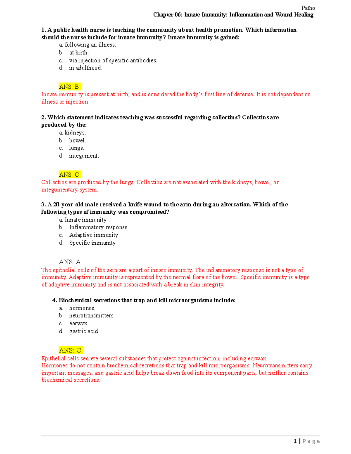 Ch 06: Innate Immunity - Inflammation & Wound Healing Study Guide - Studocu