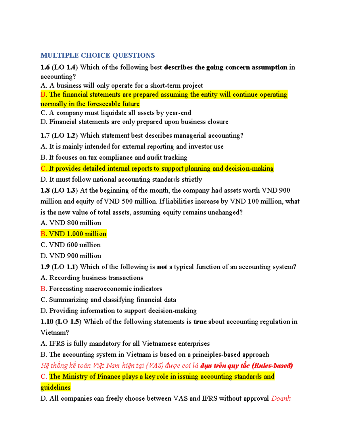 MCQ C1 - Accounting Concepts and Principles Quiz - Studocu