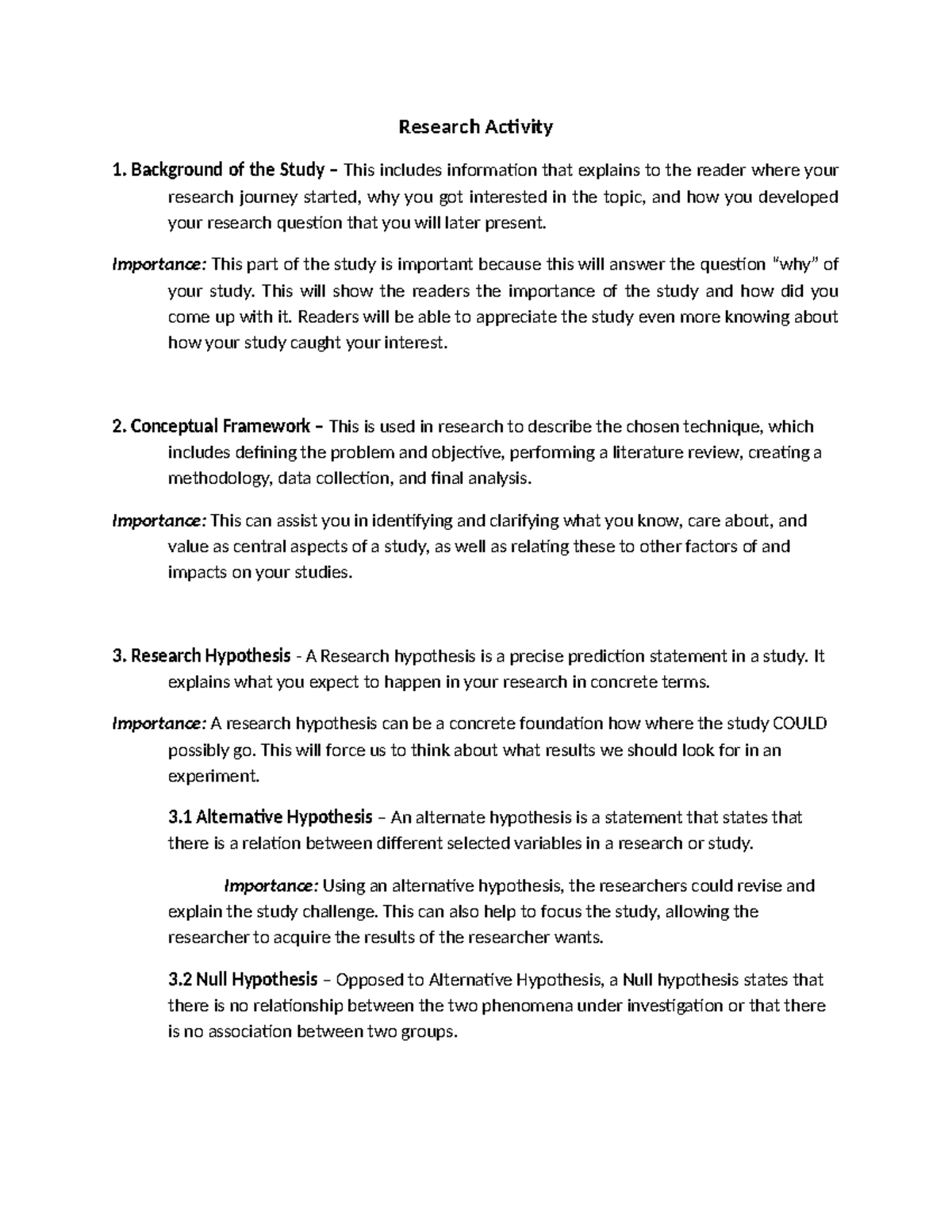 Research Activity 1: Key Elements of Research Methodology - Studocu