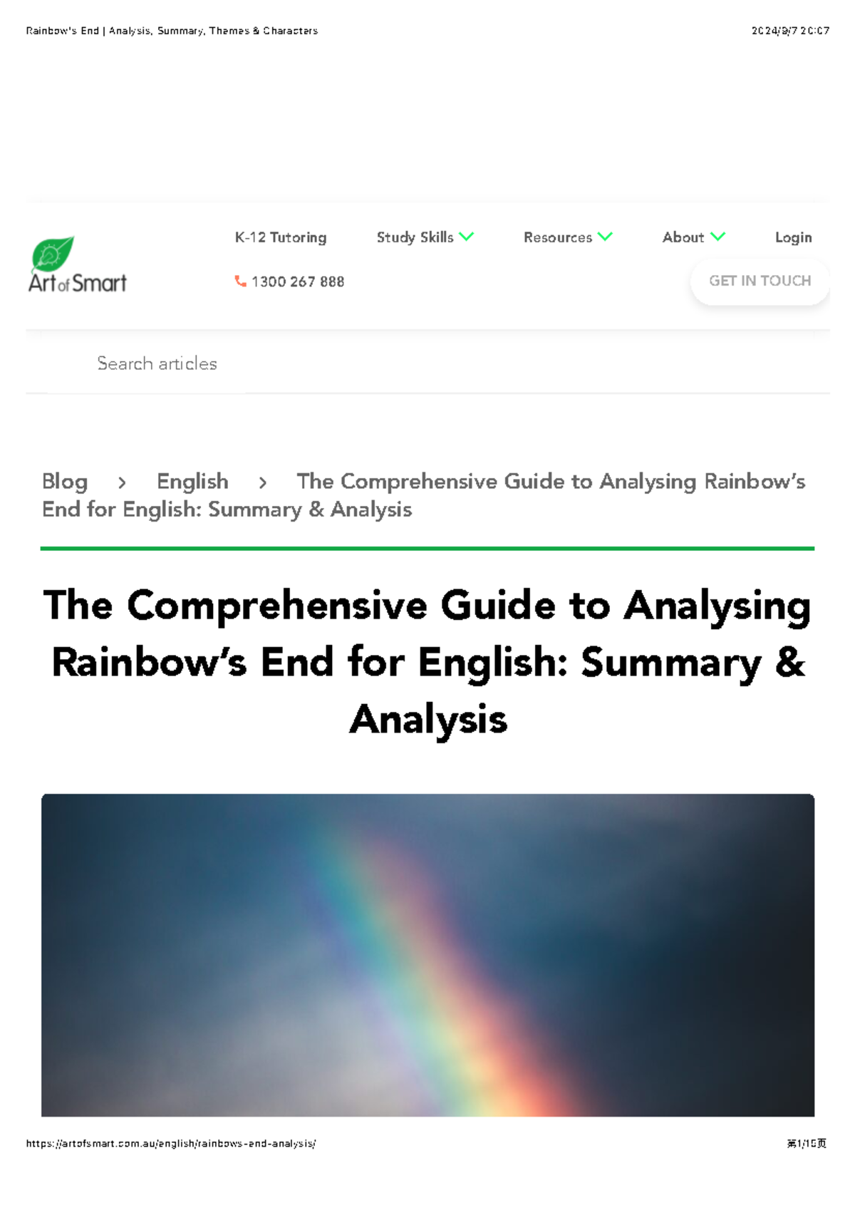 ENG102: Rainbow's End - Analysis, Summary, Themes & Characters Guide ...