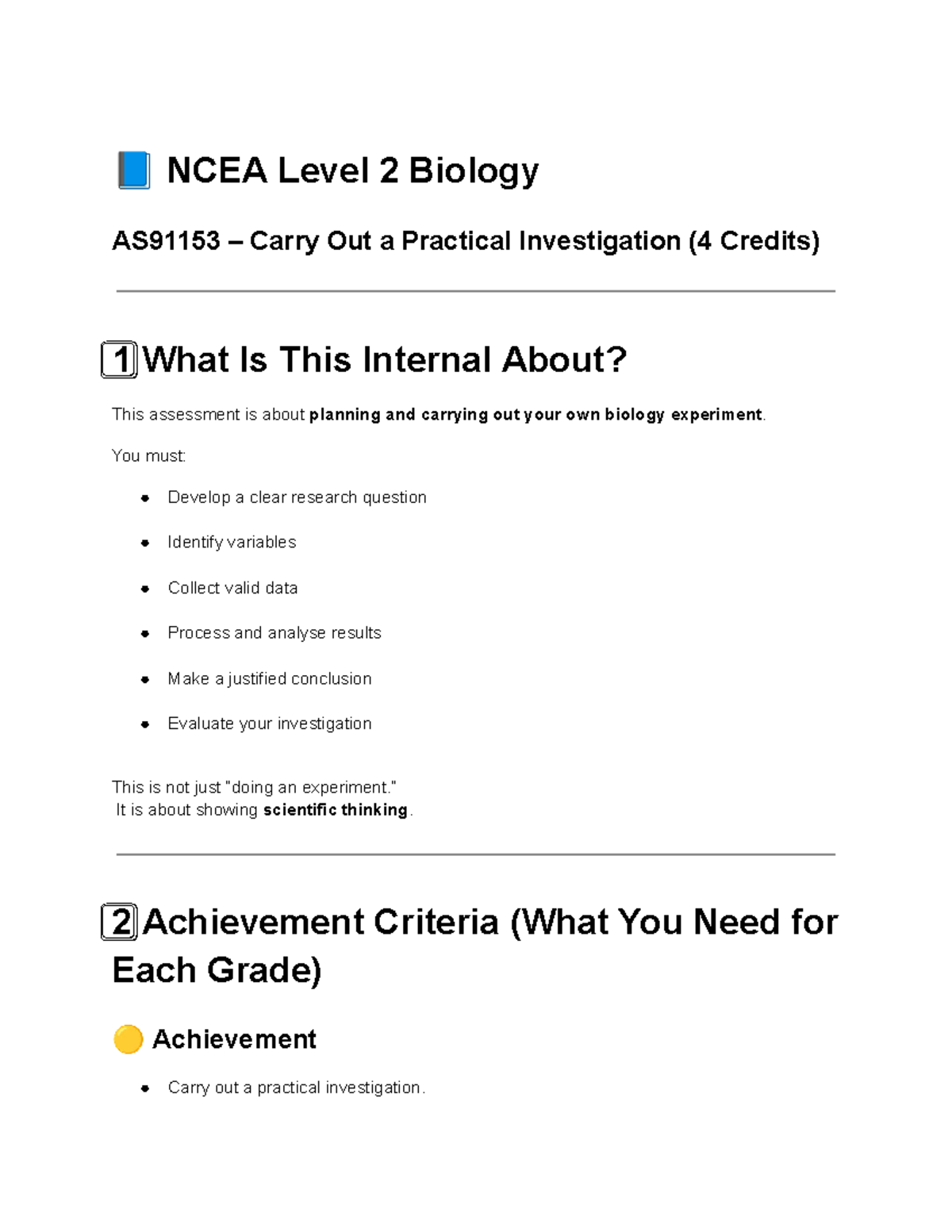 Biology Level 2 AS91153 Practical Investigation Guide - Studocu