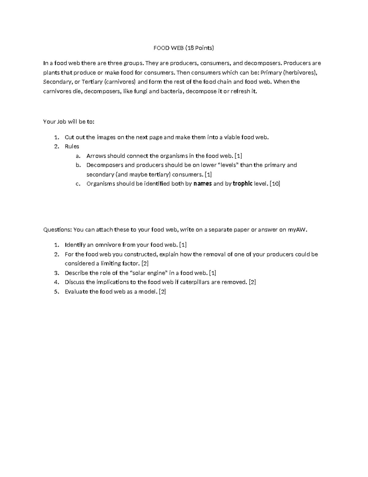 2.2 FOOD WEB Activity - Understanding Producers, Consumers ...