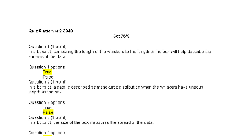 Quiz 5 Attempt 2 - Statistics 3040: Boxplot Analysis Questions - Studocu
