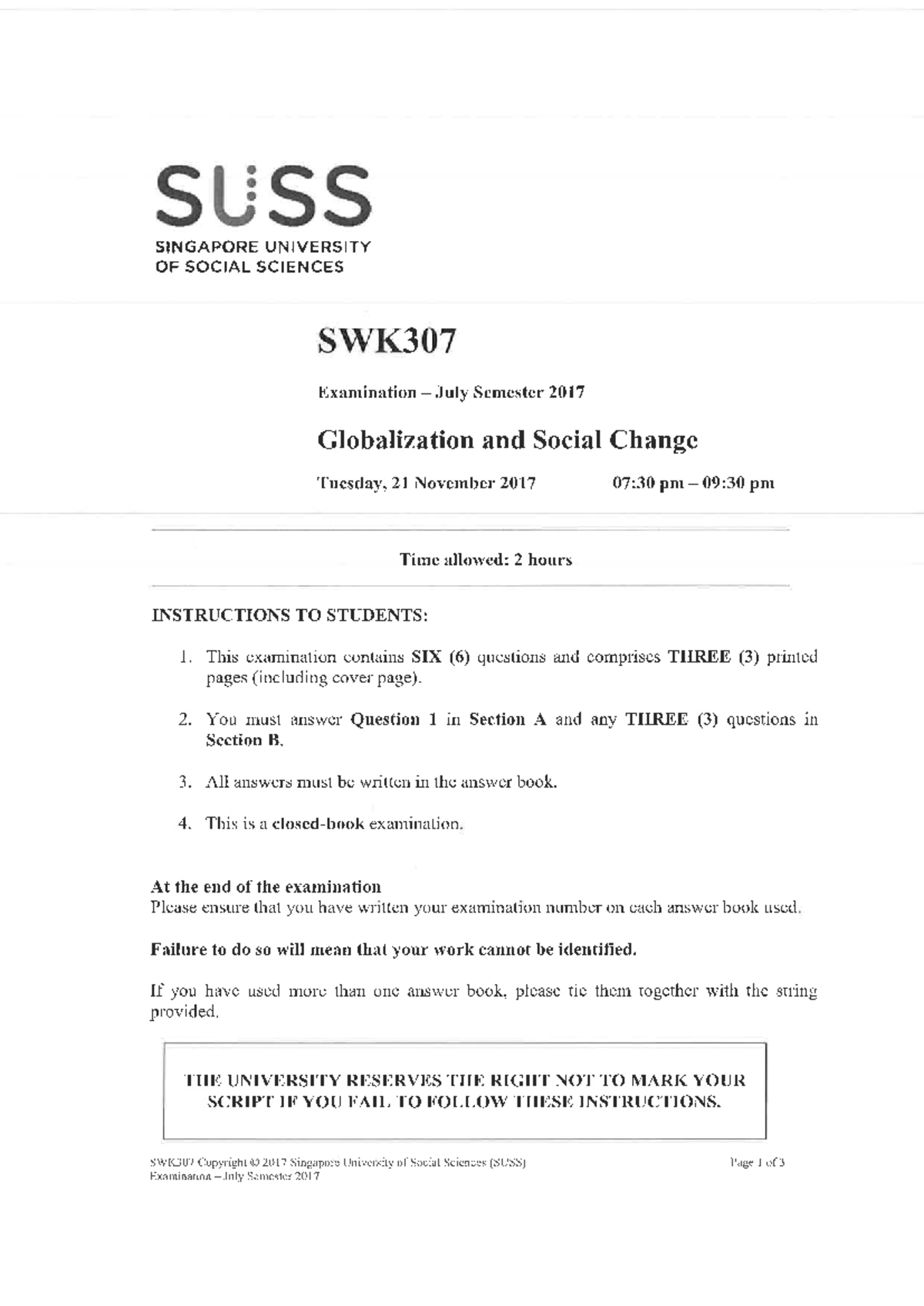 Exam 15 July 2017, questions - SUSS SINGAPORE UNJVERSJT‘I’ OF SOCIAL ...