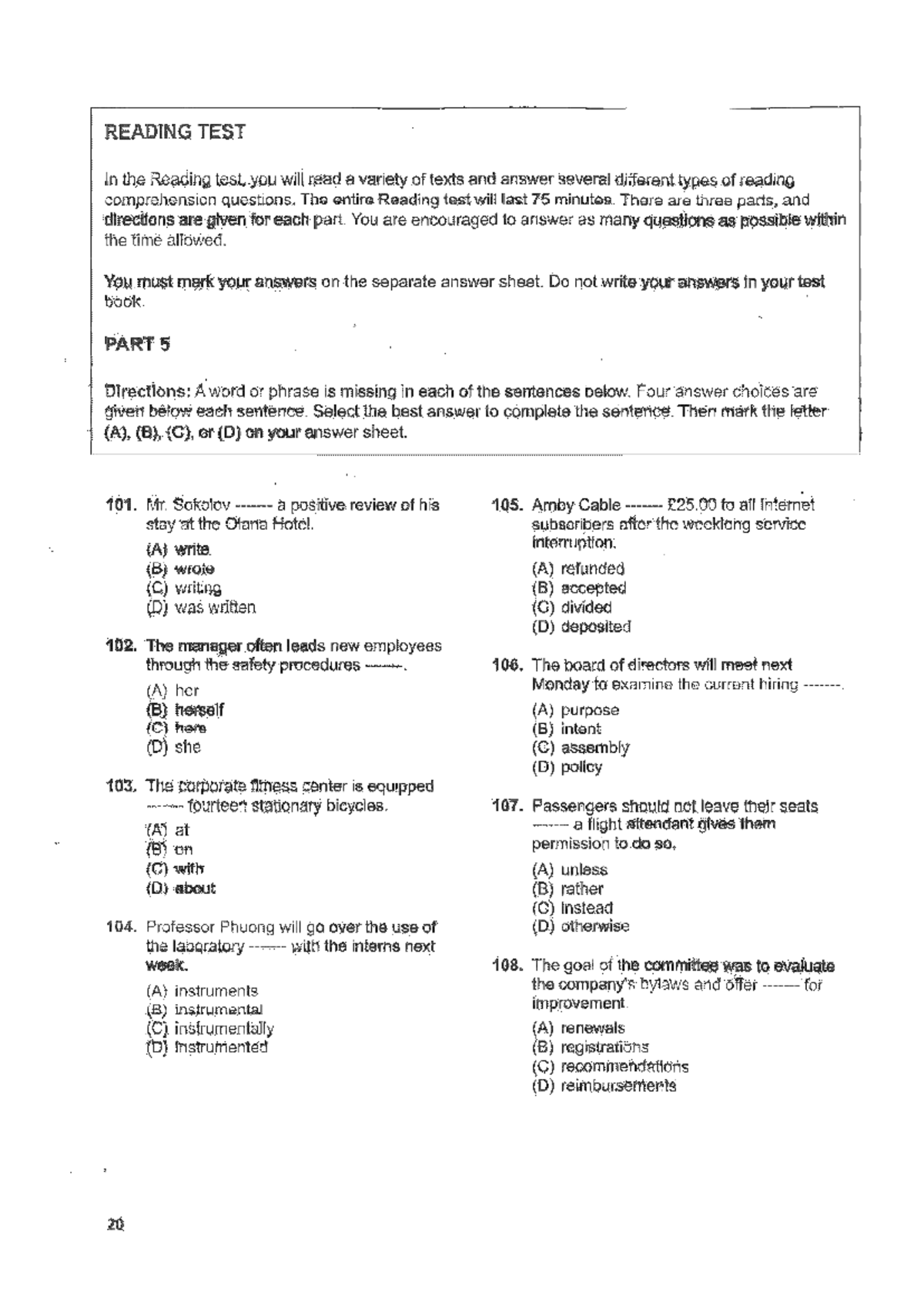 Mini test Part 5 - TOEIC - English - Studocu