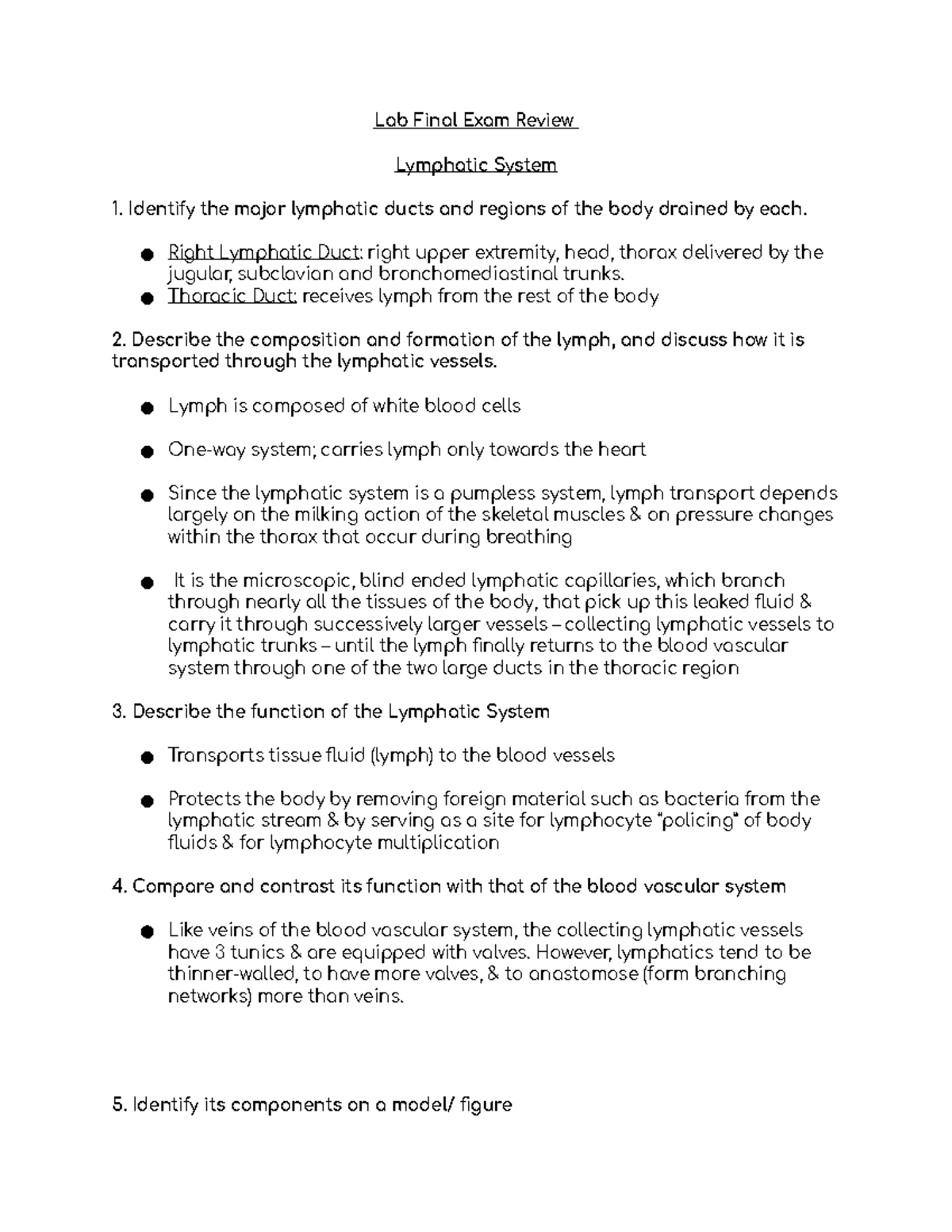 Lab Practical Final Review - Lab Final Exam Review Lymphatic System 1 ...
