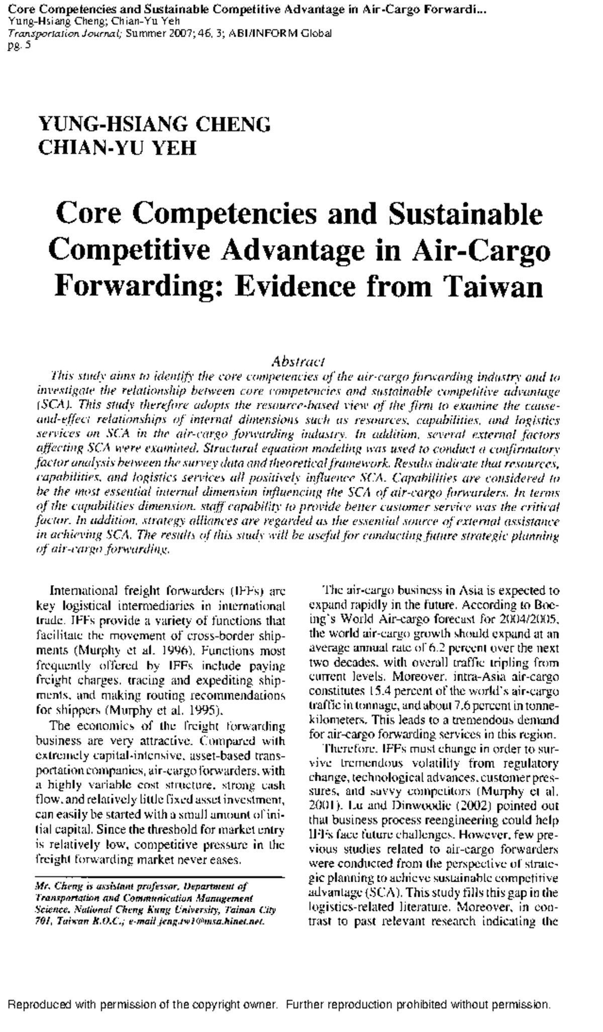 Core Competencies & Competitive Advantage in Transp. (Summer 46) - Studocu