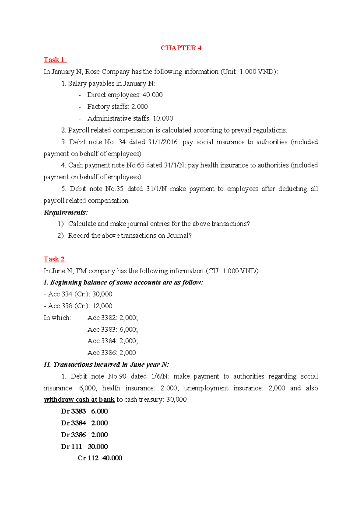 Tasks for C4: Journal Entries and Payroll Calculations - Studocu