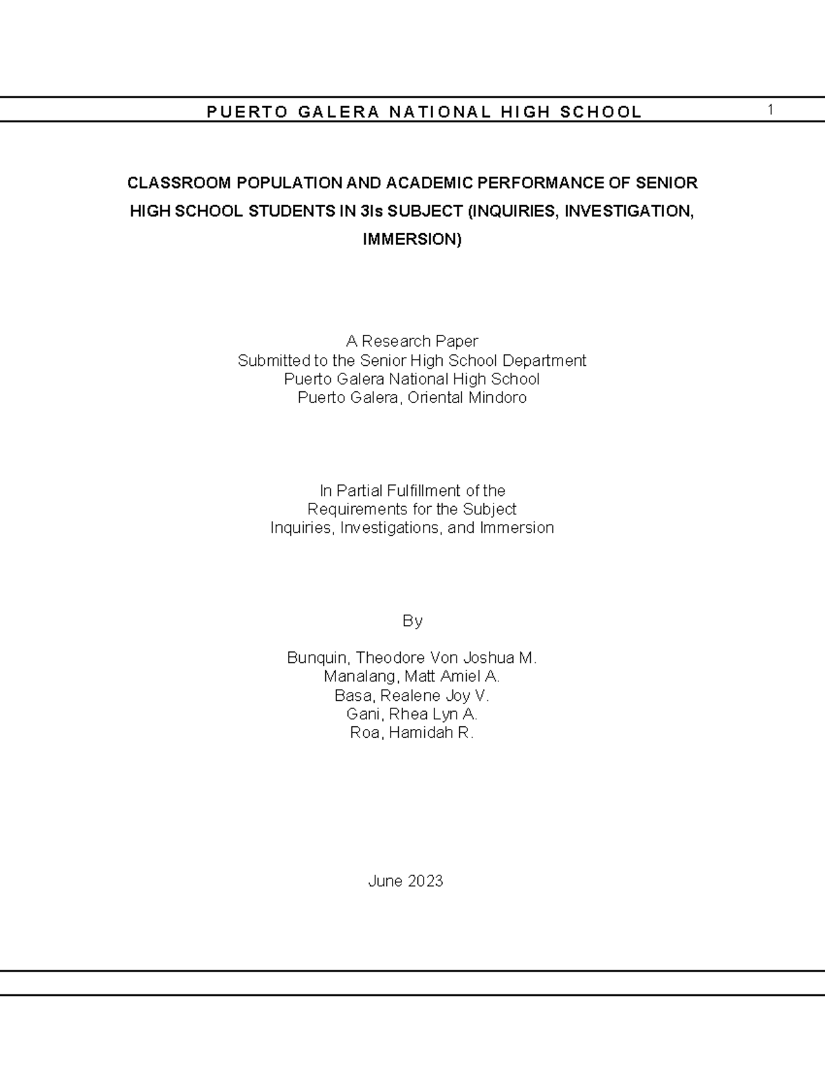 Classroom Population and Student Academic Performance in 3Is Subject ...