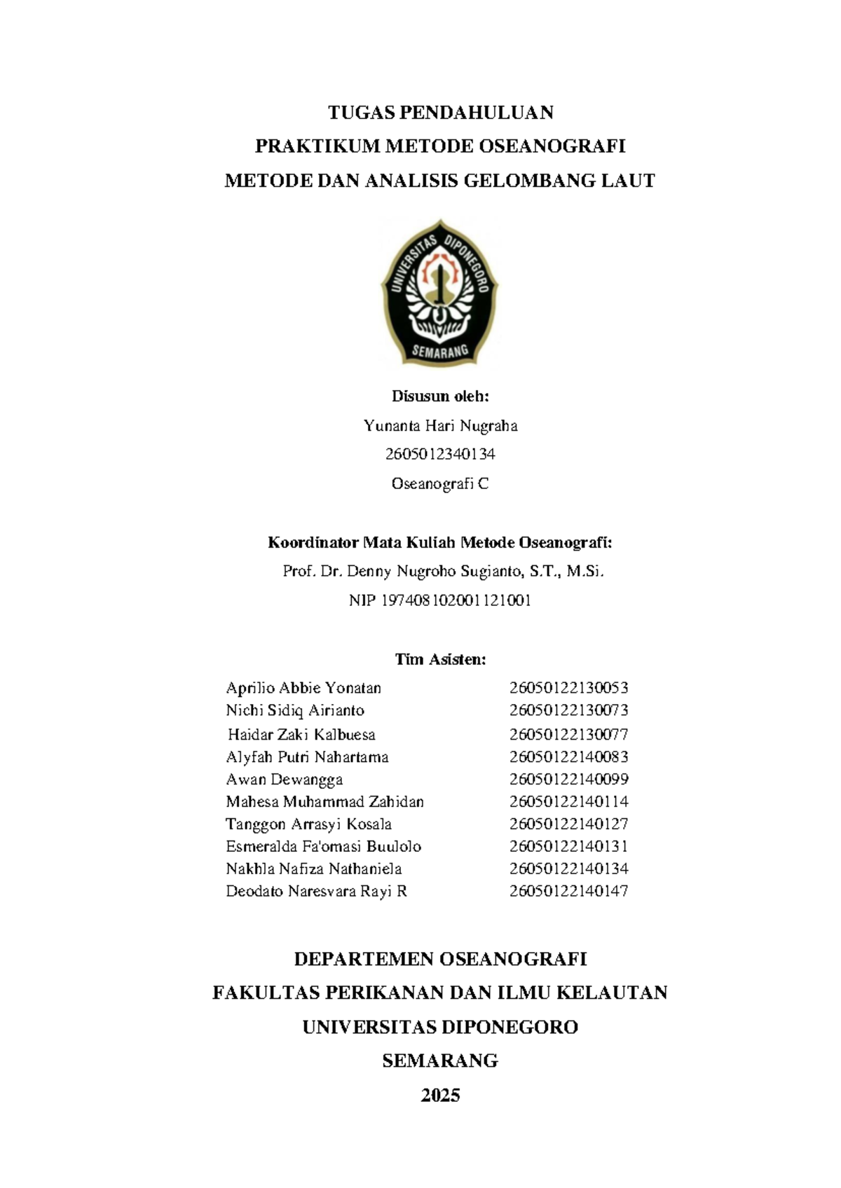 TP M2 Oseanografi - Tugas Pendahuluan Metode dan Analisis Gelombang ...