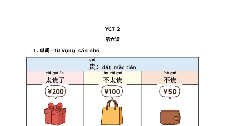 YCT 2 - Lesson 6 Vocabulary and Reading Practice - Studocu