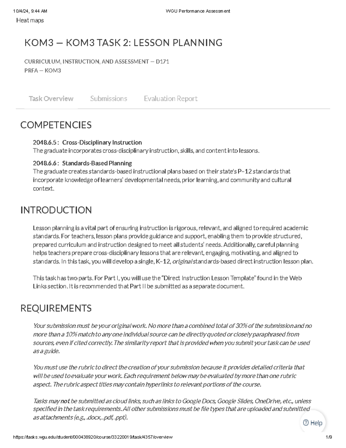 KOM3 D171 Task 2: Lesson Planning for K-12 Standards-Based Instruction ...