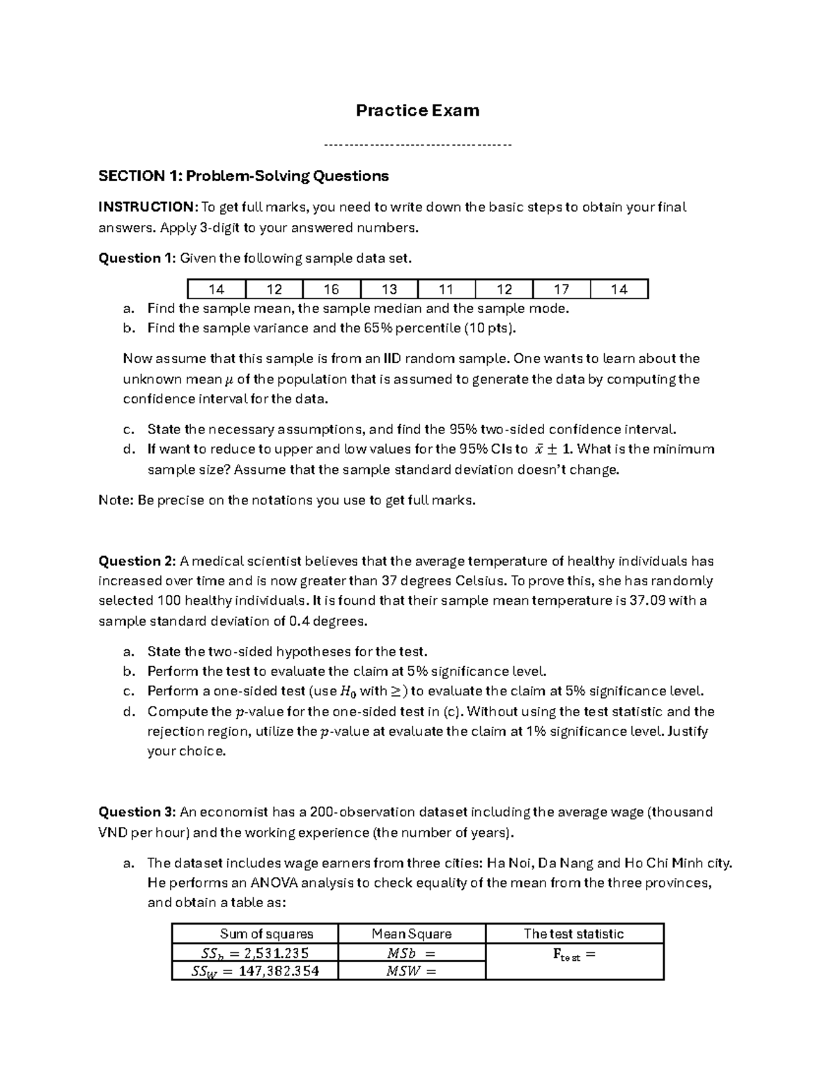 Practice Exam - Eng Prob & Stat (Final) Questions & Solutions - Studocu