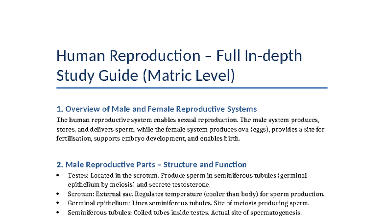 Human Reproduction Study Guide (Matric Level) - Studocu