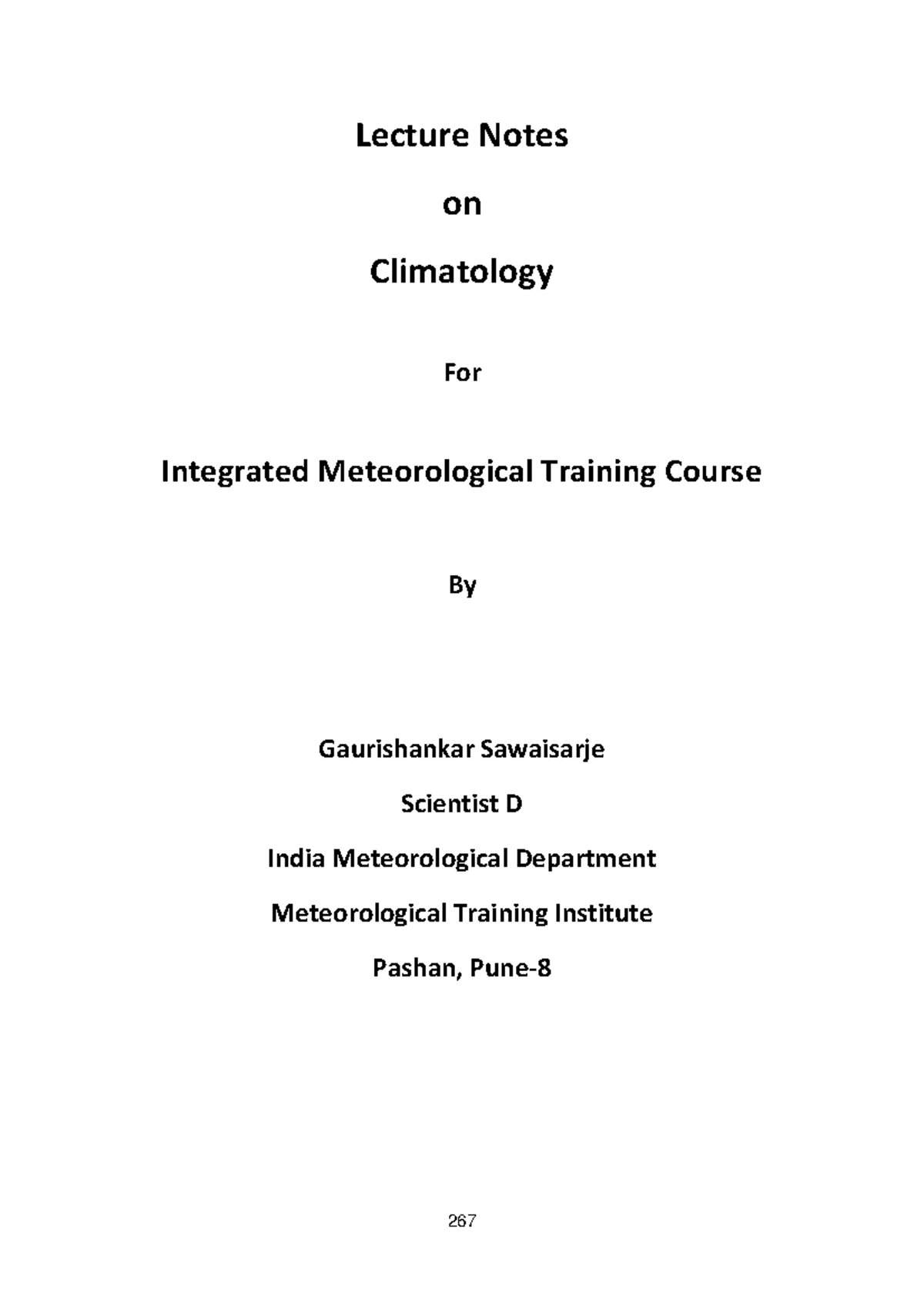 Climatology-General Lecture Notes- DETAILED INTRODUCTION TO ALL ASPECTS ...