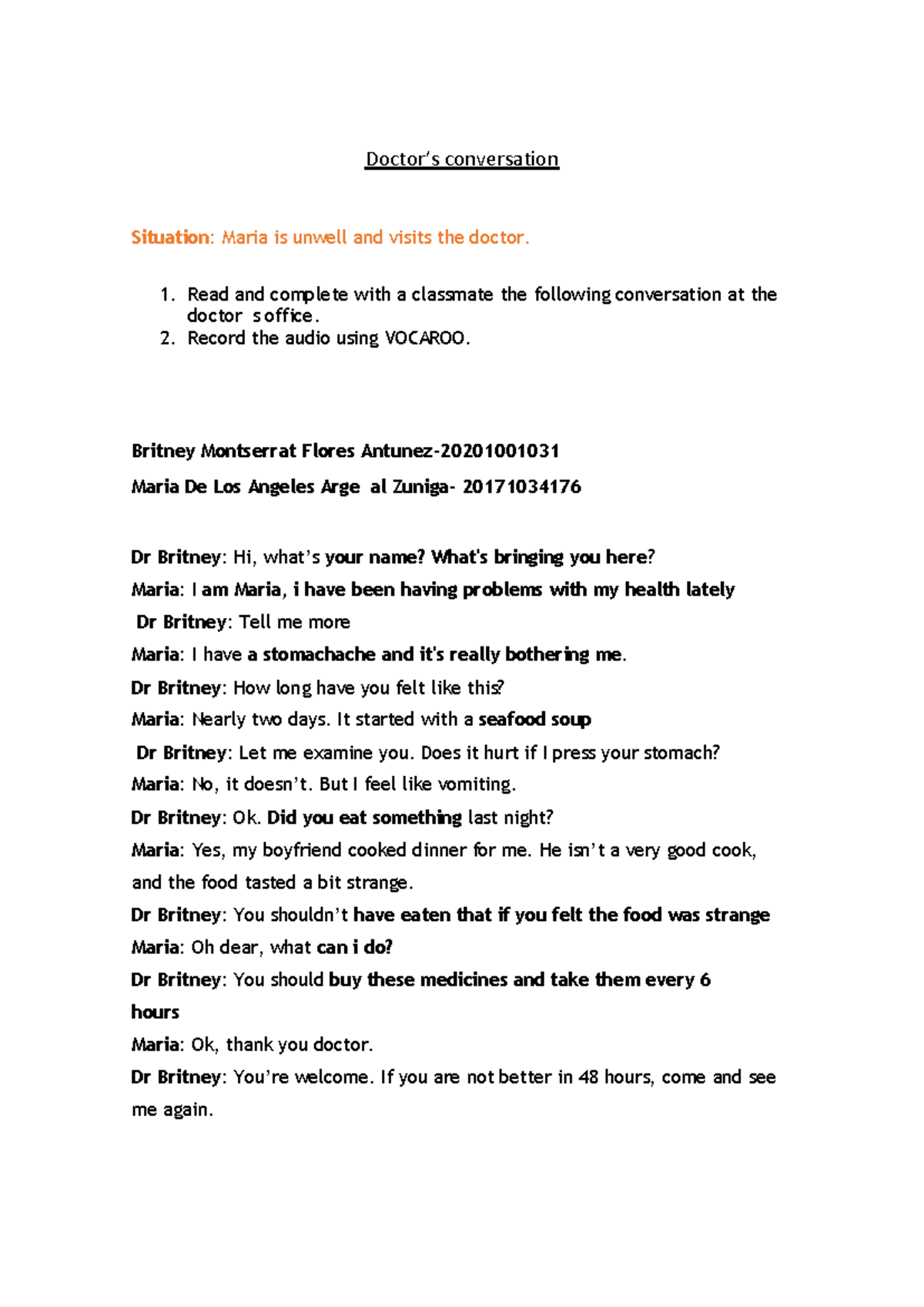 At the Doctor's Office - Conversational Practice (ENG 101) - Studocu