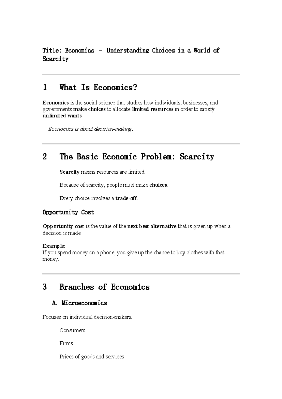 Economics 101: Understanding Choices & Scarcity in Business - Studocu