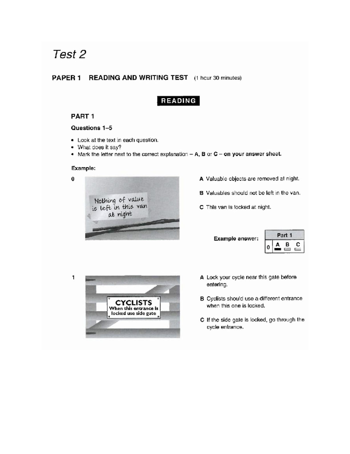 Test 2: Reading & Writing (1.5 hrs) - Part 1 Questions - Studocu
