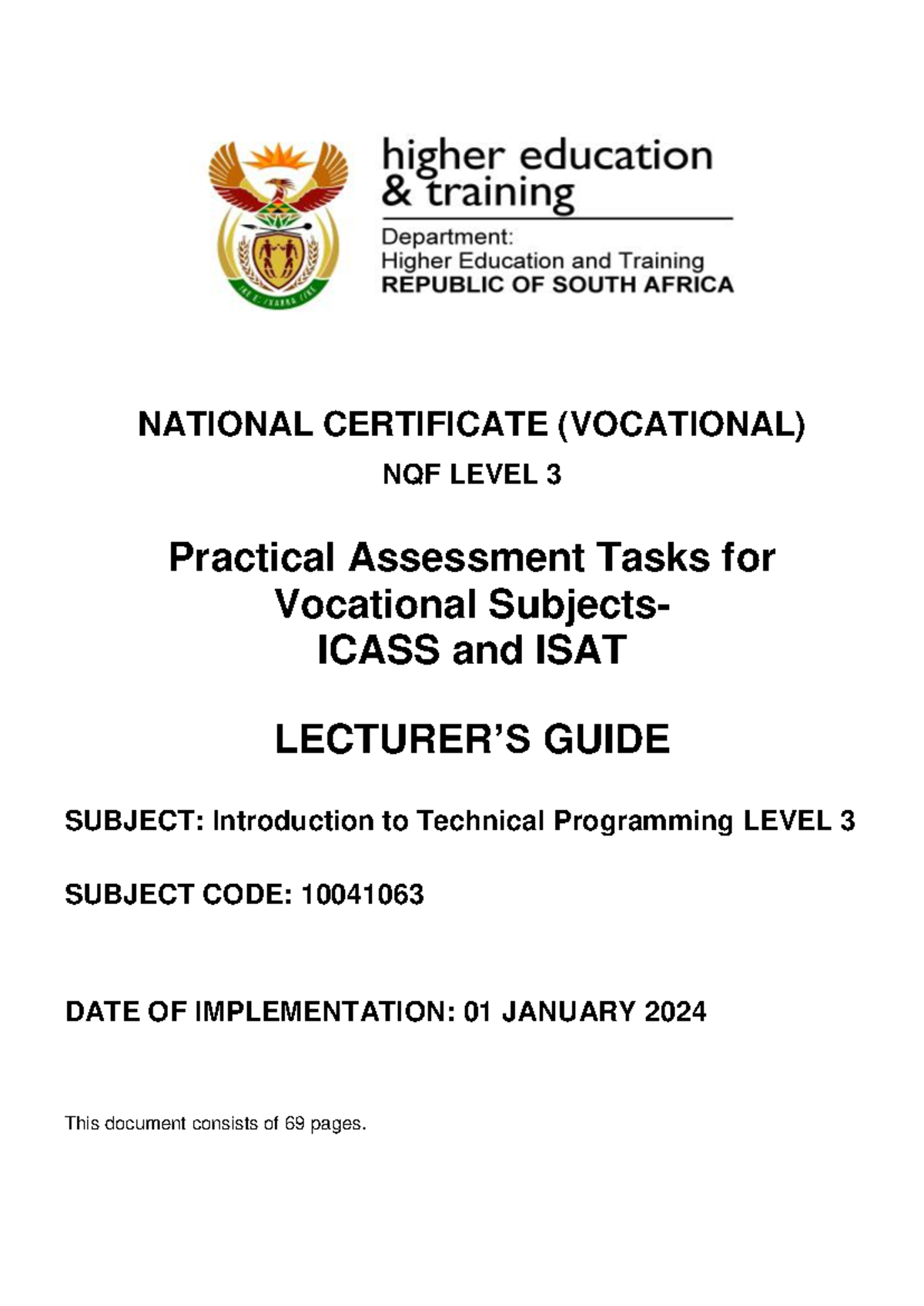 NC(V) L3 Intro to Technical Programming: Lecturer Guide & Practical ...