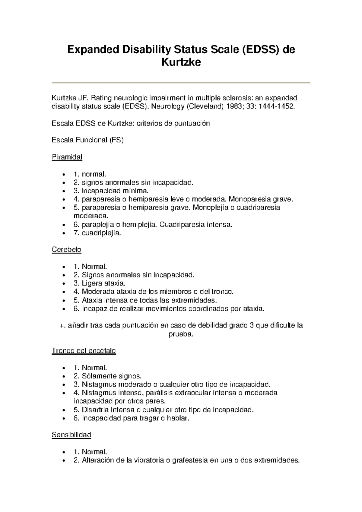Escala EDSS de Kurtzke: Evaluación de la Discapacidad en Esclerosis ...