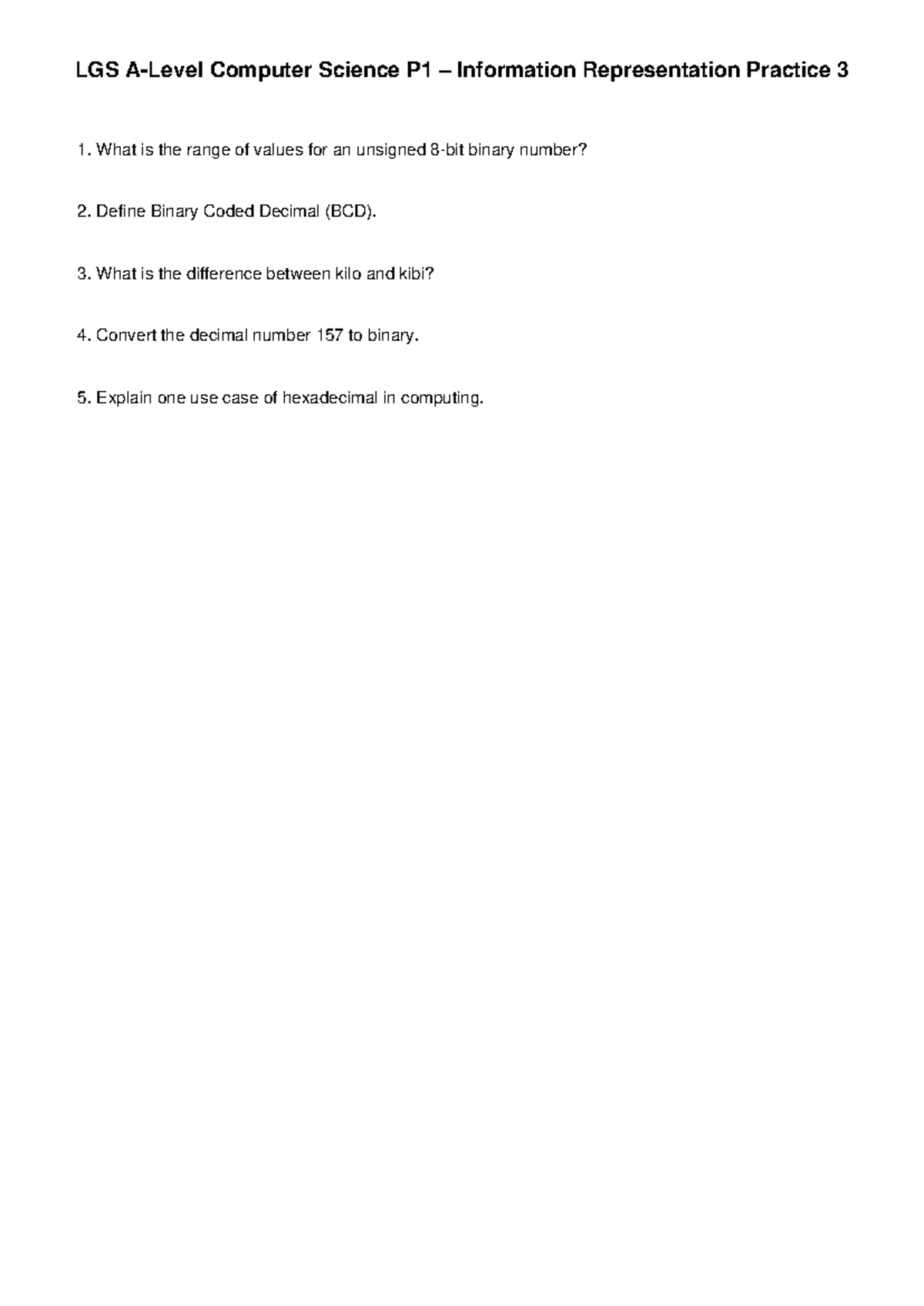 LGS A-Level CS P1 1.1 3 - Homework Practice - Alevel Computer Science ...