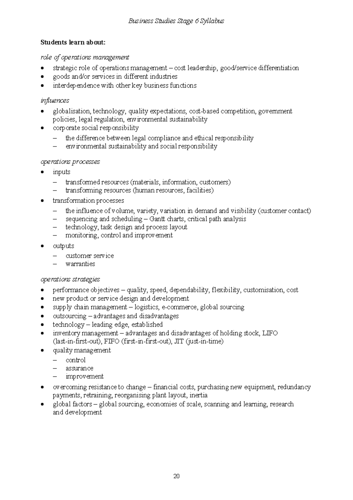 Business Studies Syllabus HSC: Key Concepts and Learning Outcomes - Studocu