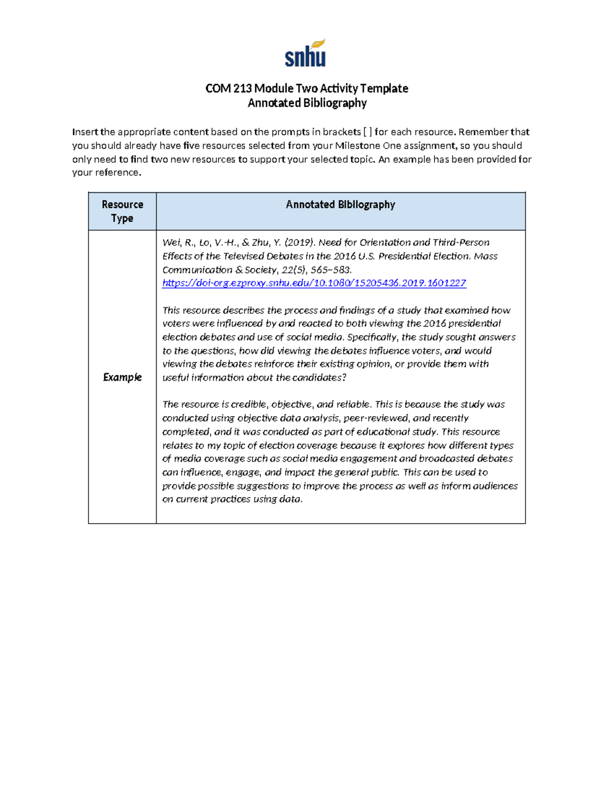 COM 213 Annotated Bibliography Template - Module Two Activity - Studocu