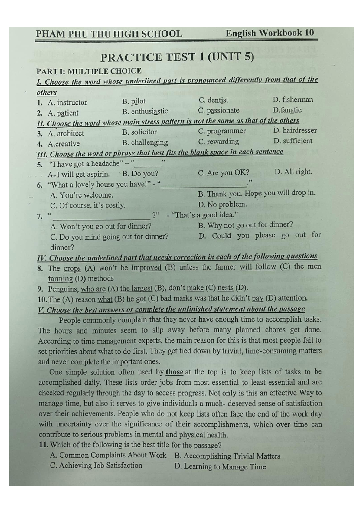 PRACTICE TEST 1 (UNIT 3) MULTIPLE CHOICE QUESTIONS - Studocu