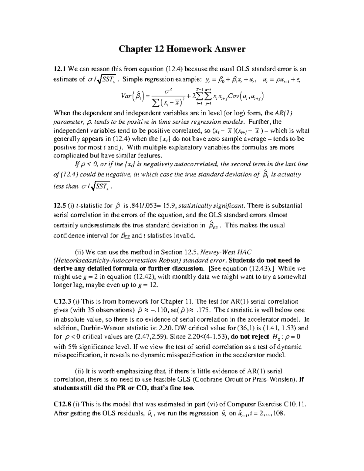 Econ30331 HW11 Chapter 12 Answer - Chapter 12 Homework Answer 12 We can ...