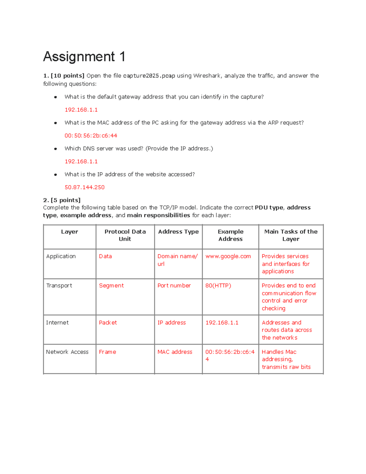 Assignment 1 Solutions for CEG3185: Network Analysis and Subnetting ...