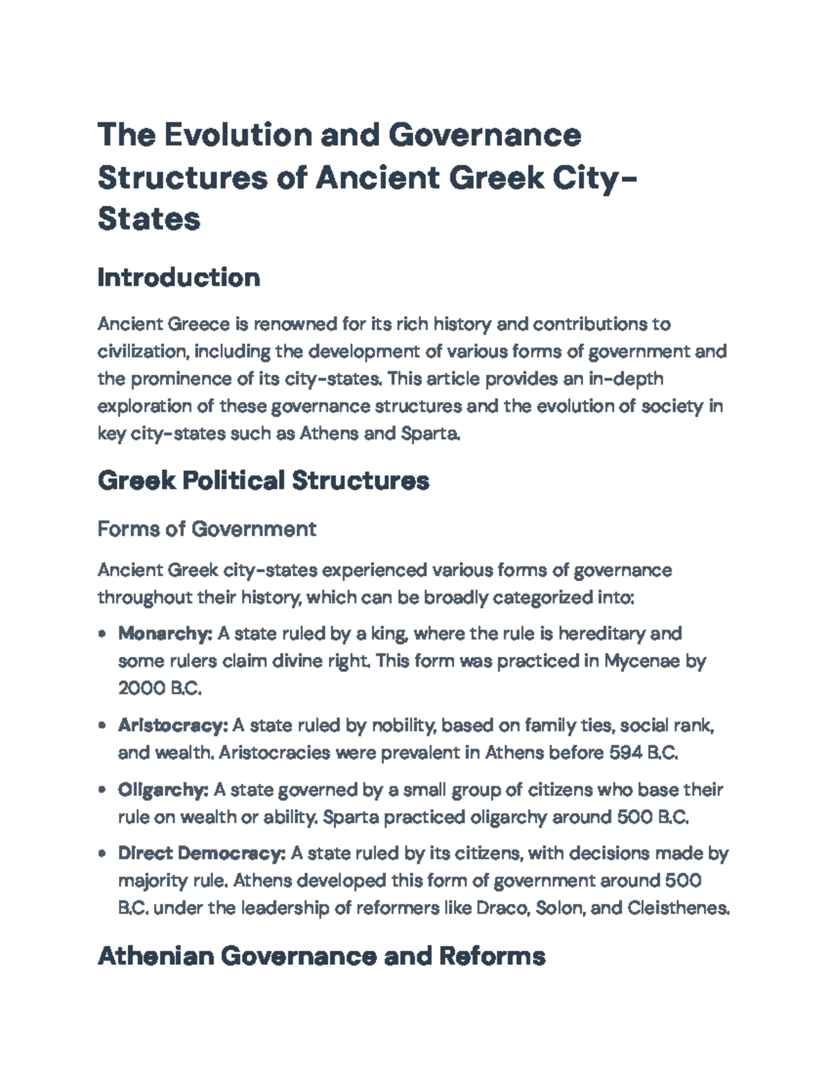 The Evolution of Governance in Ancient Greek City-States: A Study - Studocu