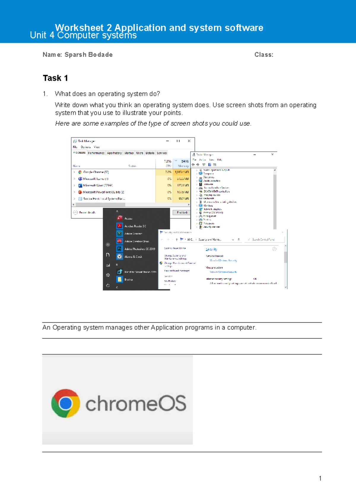 Unit 4 Computer Systems Worksheet 2: OS, User Management, & Embedded ...