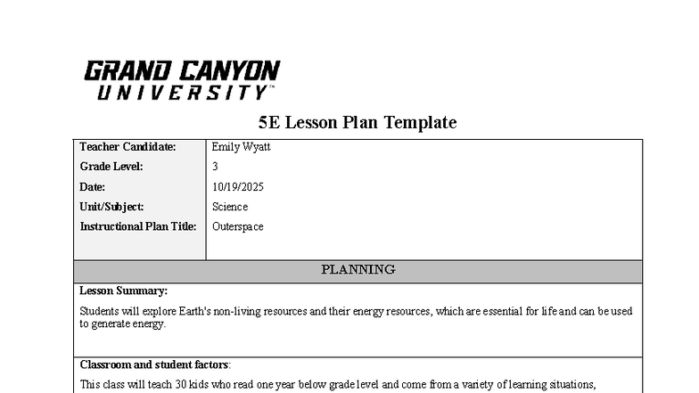 5E Lesson Plan for Grade 3: Exploring Earth's Nonliving Resources (ELM ...