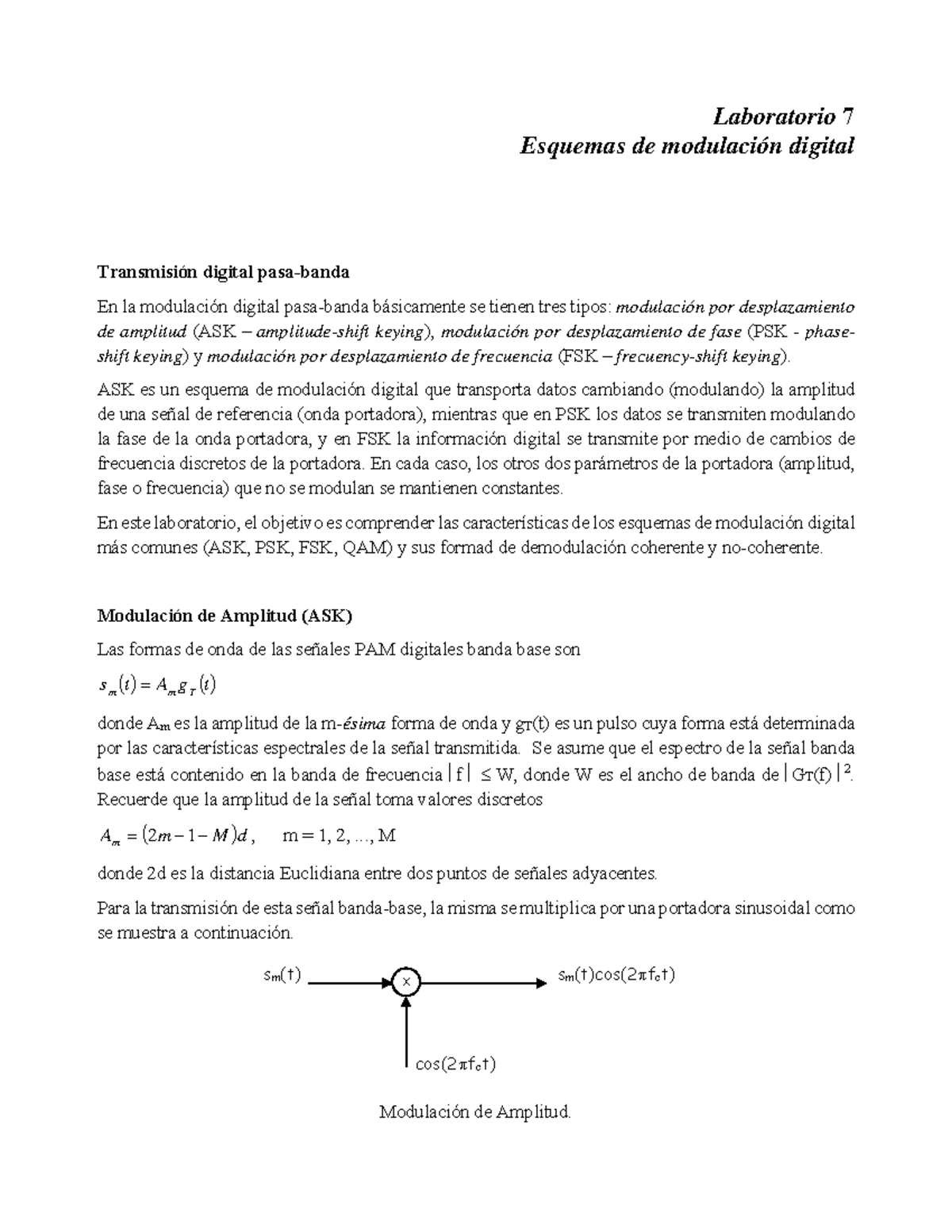Lab 05 Mod Dig Pasa Banda - Laboratorio 7 Esquemas de modulación digital Transmisión digital ...