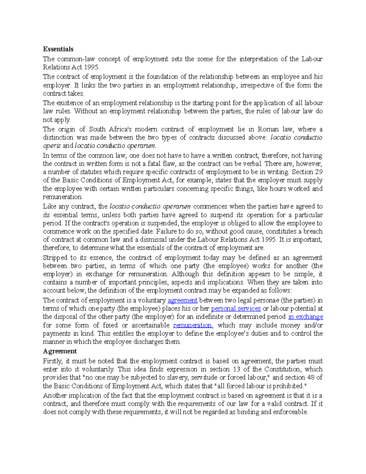 Employment Contract Notes 3: Key Elements & Legal Principles - Studocu