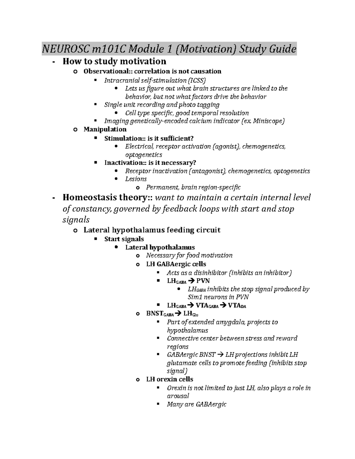 Neurosc m101C Module 1: Motivation Study Guide Insights and Methods ...