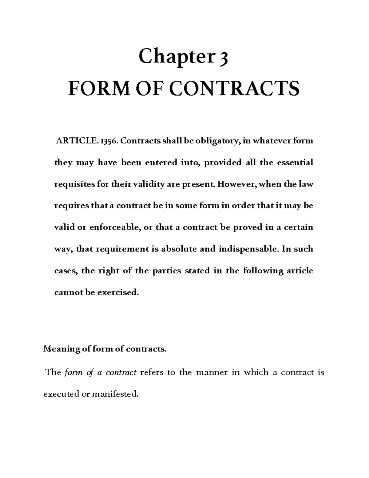 Chapter 3 - The Form of Contracts: Obligations and Validity - Studocu