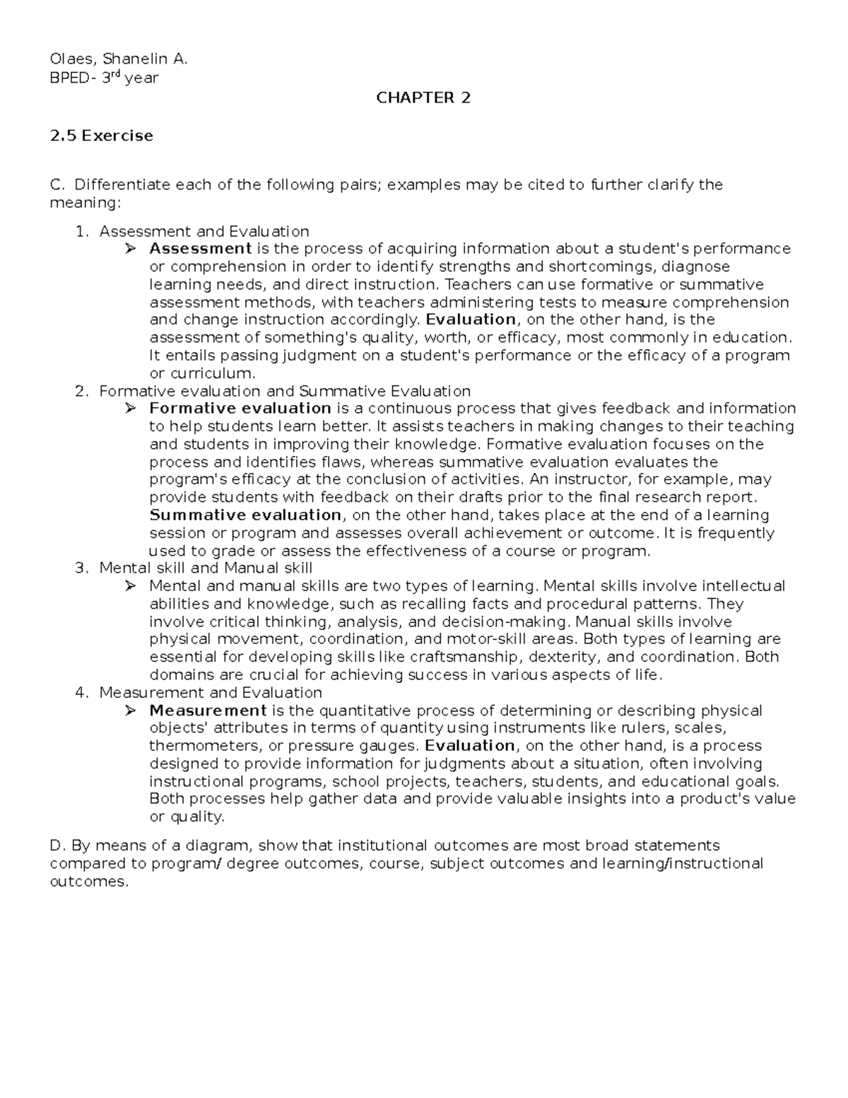 BPED Chapter 2: Assessment of Learning Explained - Studocu