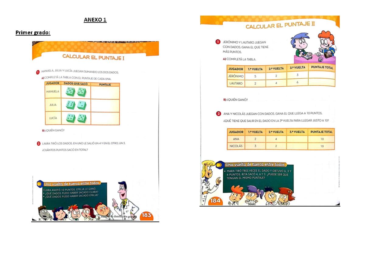 Anexo 1 - Actividades de Cálculo y Juegos con Dados para Primer Grado ...