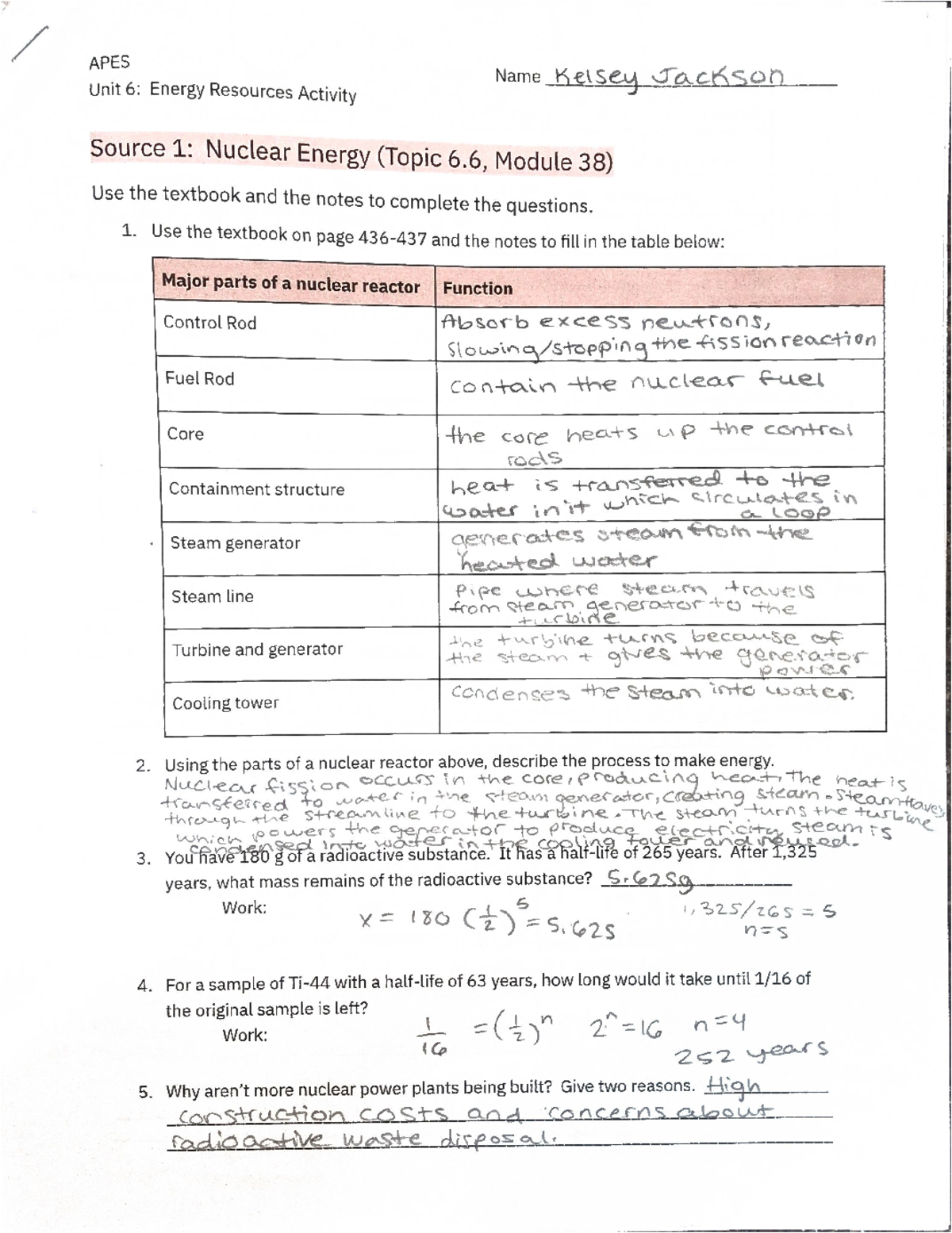 APES Unit 6: Energy Resources Study Guide and Activities - Studocu
