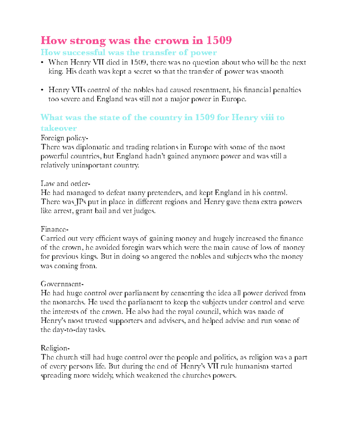 The Crown's Strength and Power Transfer in 1509: A Study - Studocu