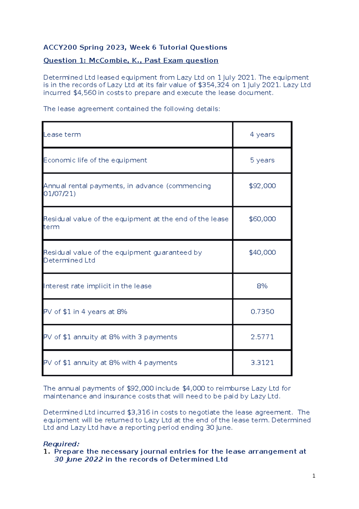 Week 6 Tutorial Questions - ACCY200 Spring 2023, Week 6 Tutorial ...