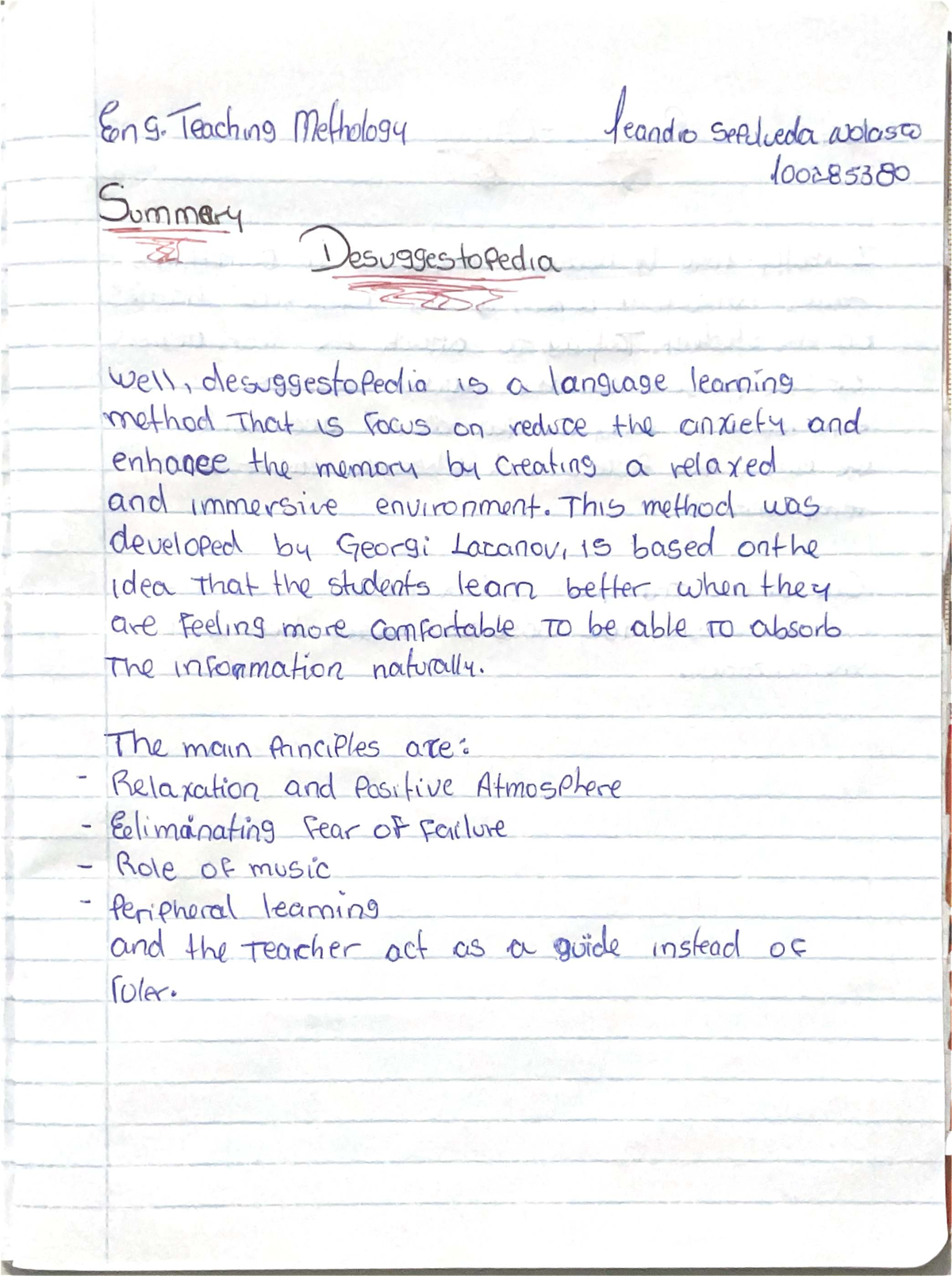 Desuggestopedia Teaching Methodology Summary (Course Code: 100285380 ...
