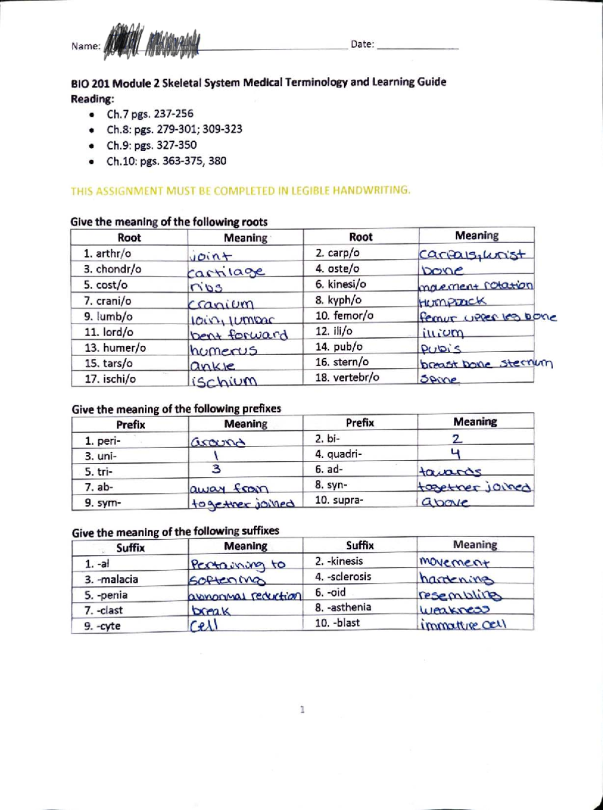 BIO 201 Module 2: Skeletal System Terminology & Learning Guide - Studocu