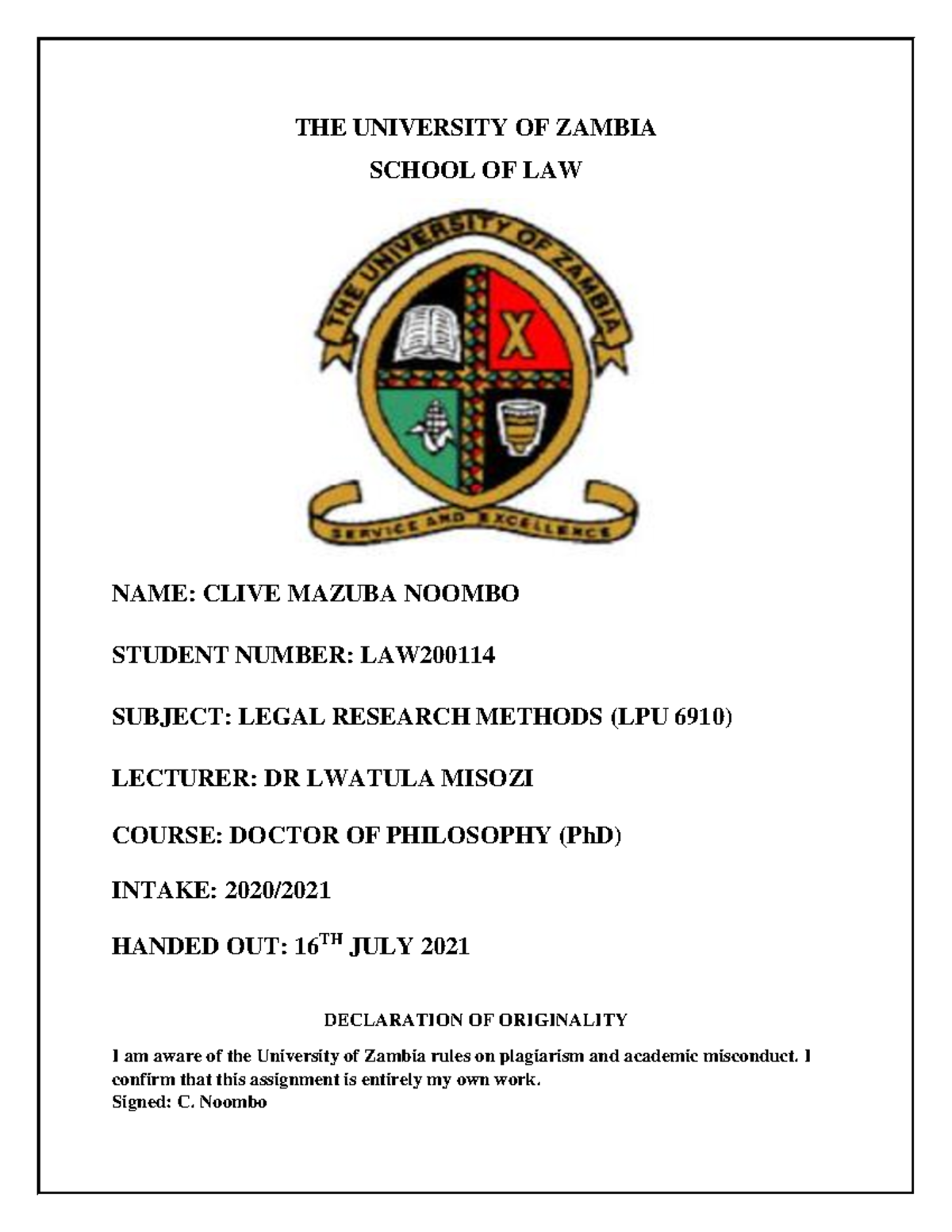 LPU 6910 Legal Research Methods: Assignment on Data Collection ...