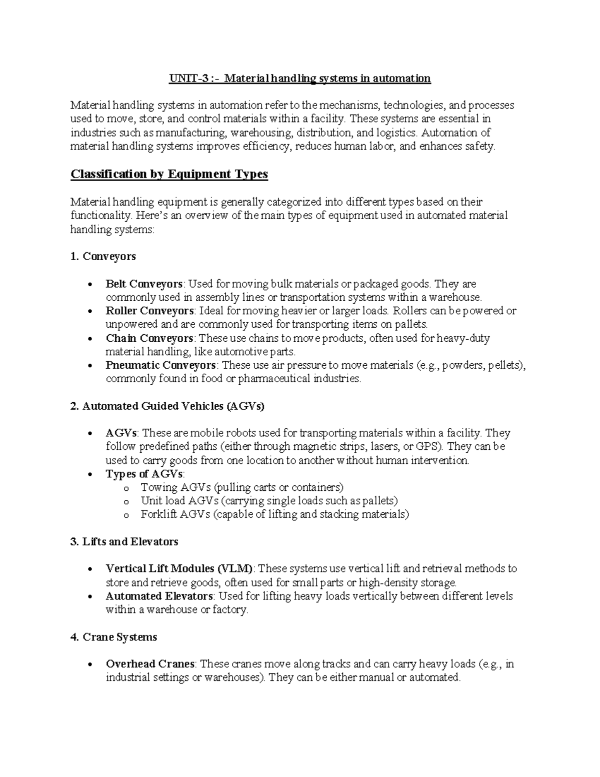 AUR UNIT-3: Material Handling Systems & CNC Automation Notes - Studocu